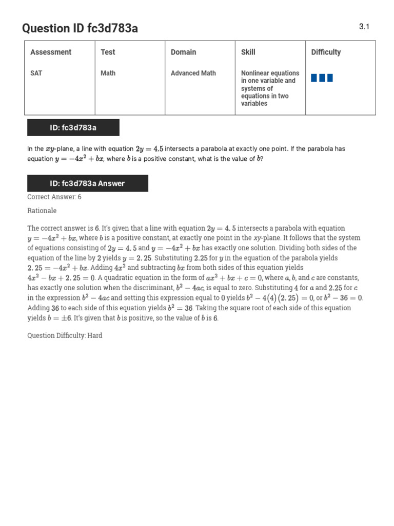 Nonlinear Equations and Systems of Equations (Level 3) Answer Key | PDF | Equations | Quadratic ...
