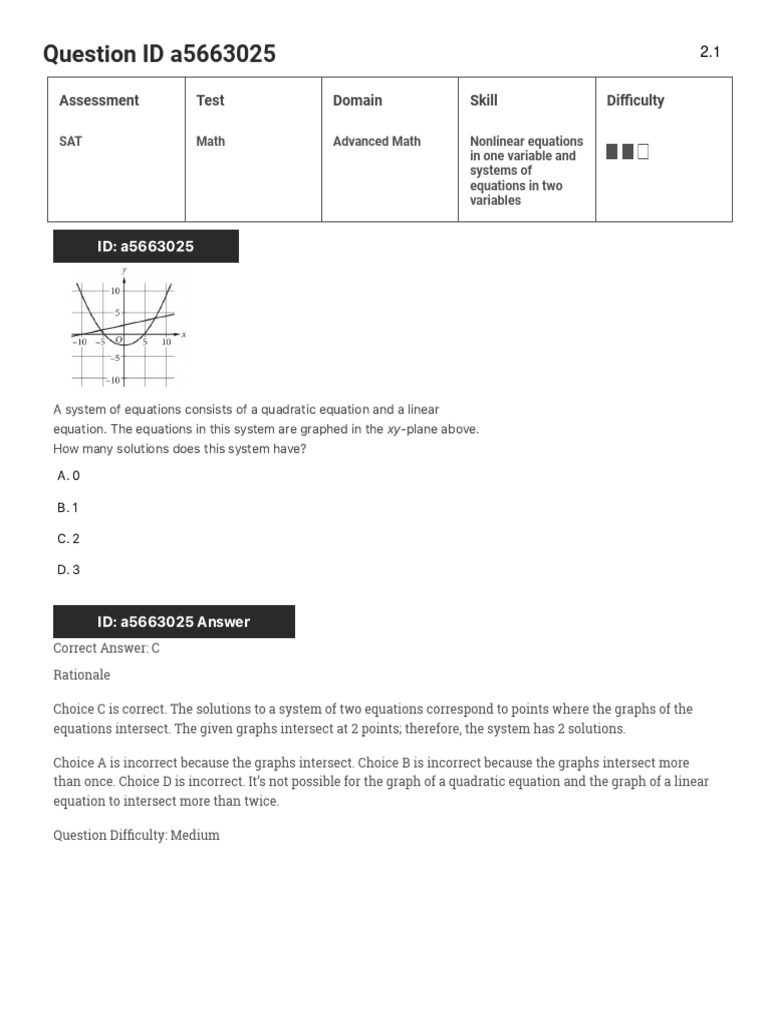 Nonlinear Equations and Systems of Equations (Level 2) Answer Key | PDF ...