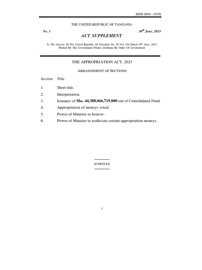 Appropriation Act 2023 | Download Free PDF | Expense | Loans