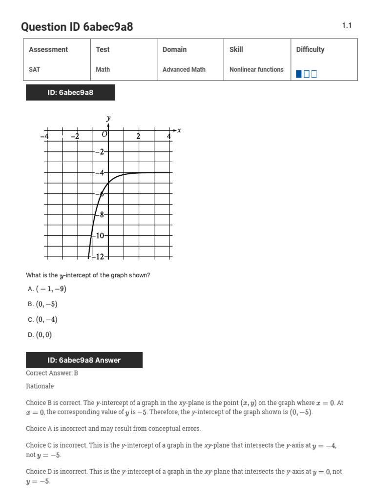 Nonlinear Functions (Level 1) Answer Key | PDF | Function (Mathematics ...