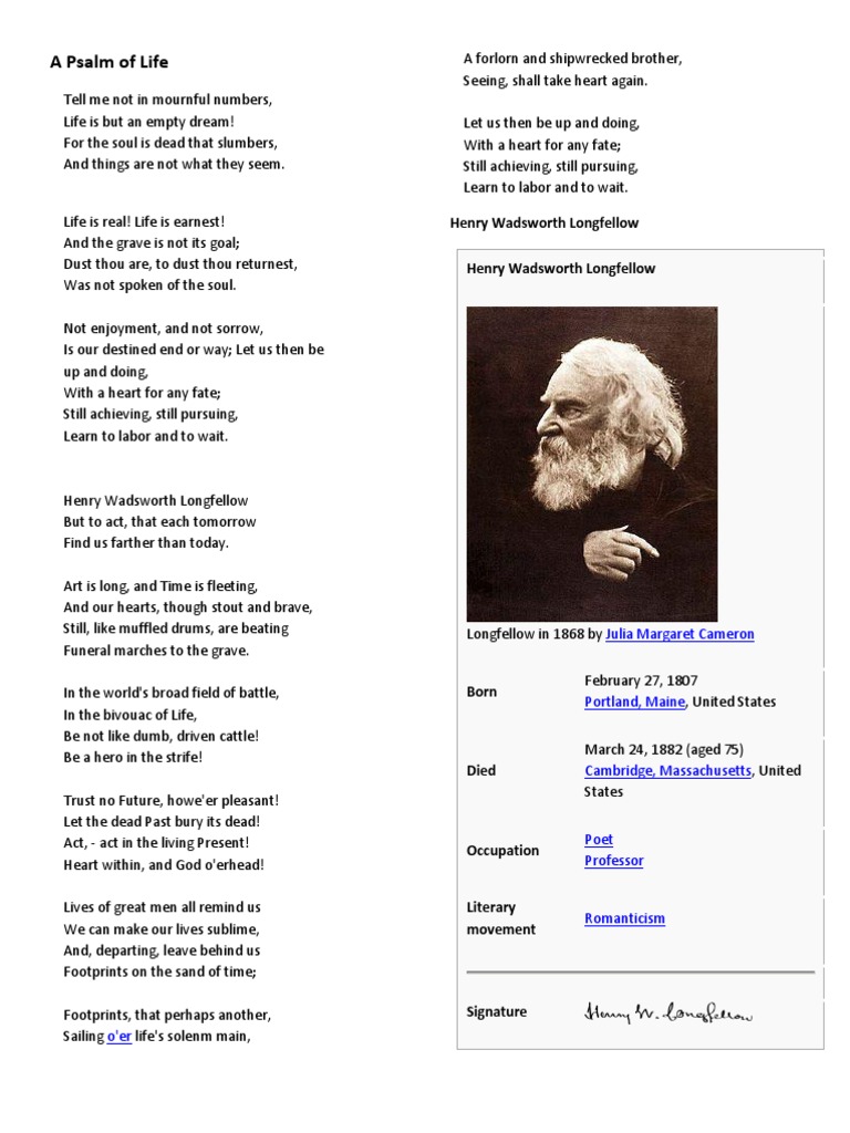 A Psalm of Life by Longfellow | PDF | Henry Wadsworth Longfellow | Poetry
