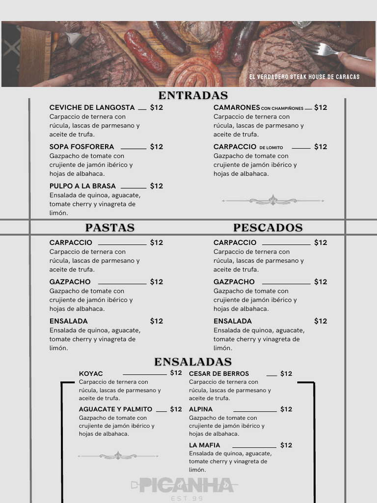 Menú de Entradas: Carpaccio y Ensaladas | PDF | ensalada | Alimentos