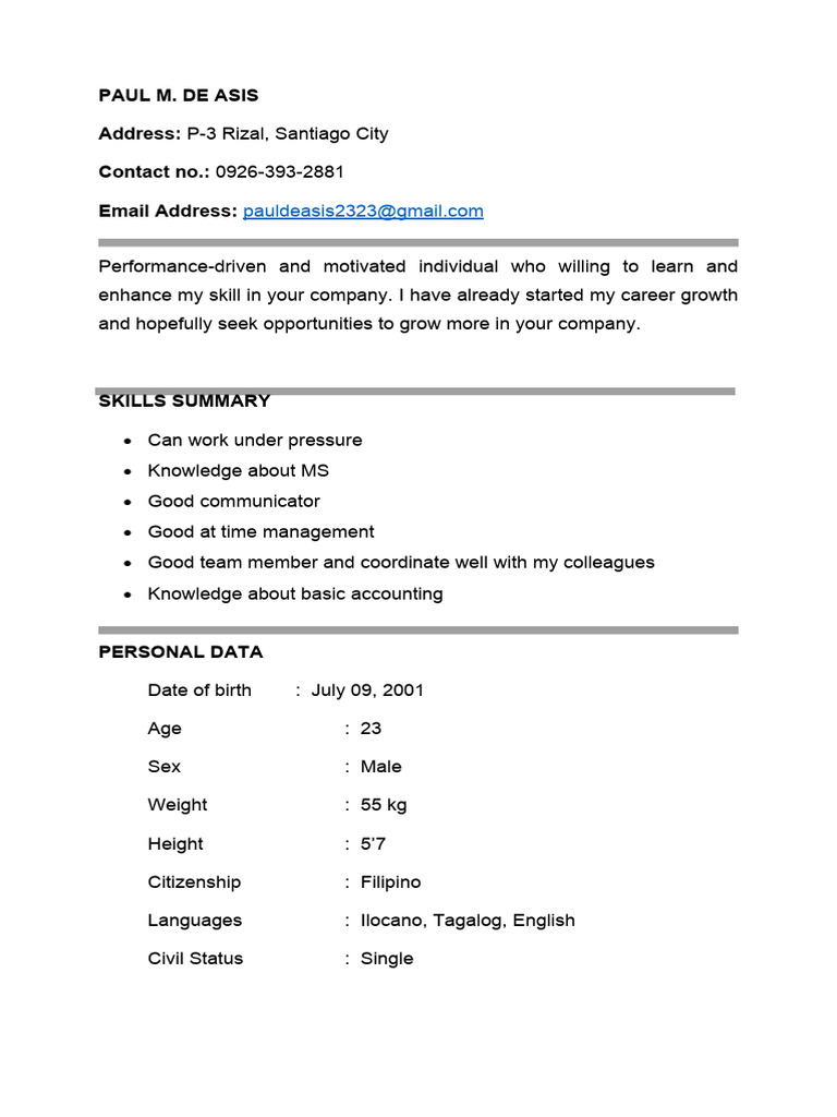 Application Letter and Resume | PDF