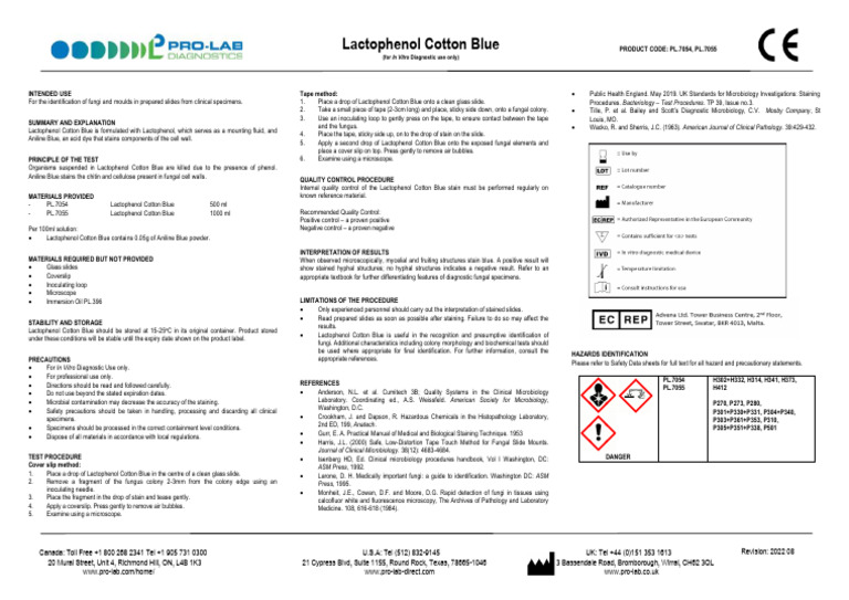Lactophenol Cotton Blue IFU | PDF | Staining | Fungus