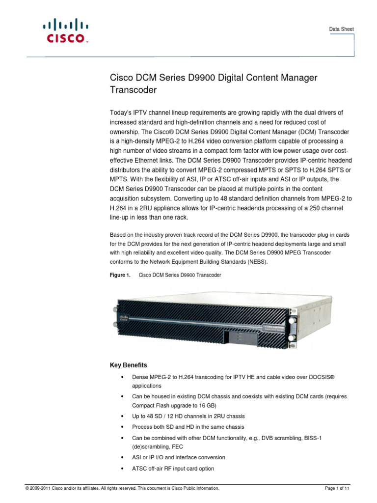 Cisco DCM Series D9900 Digital Content Manager Transcoder 7017813 | PDF | Computer Network ...