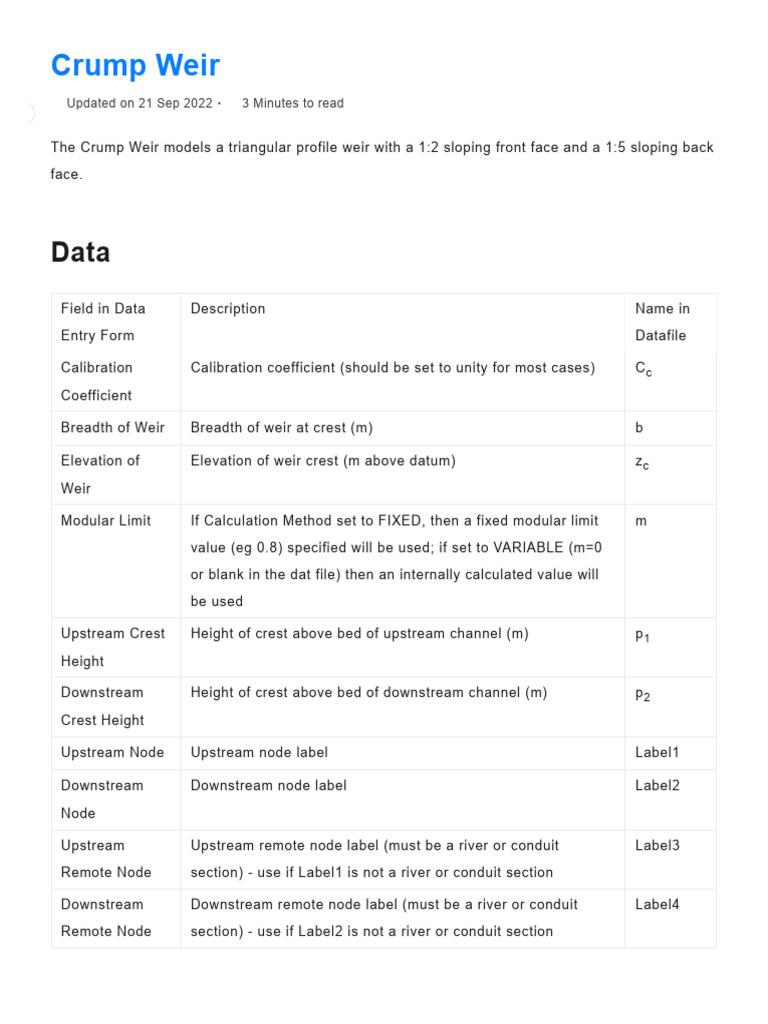 Crump Weir - Technical Reference | PDF | Velocity