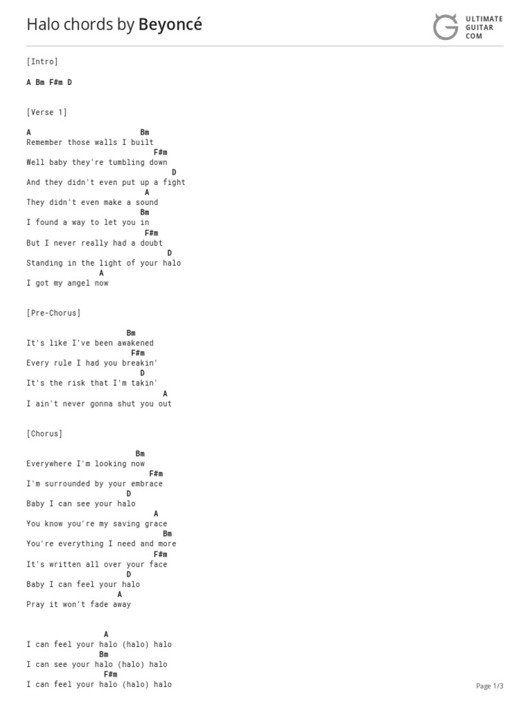 Halo Chords by Beyoncétabs at Ultimate Guitar Archive | PDF | Song ...