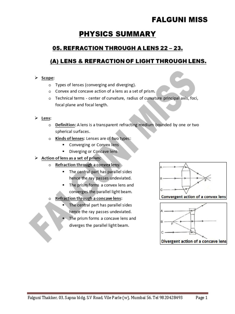 05 PHY ICSE X Refraction Through Lens (1) | PDF | Optics | Atomic