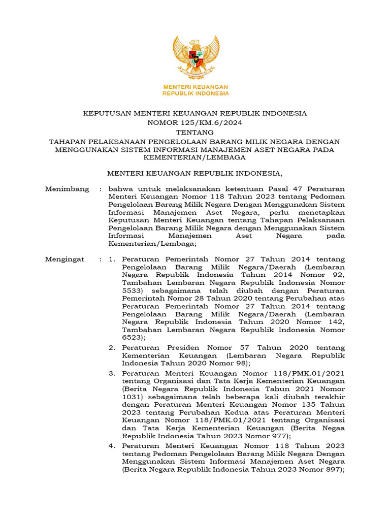 KMK 125 - KM.6 - 2024 - Tahapan Implementasi SIMAN v2 | PDF