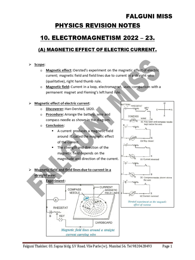 10 PHY ICSE X Electro Magnetism | PDF | Electromagnetic Induction | Electric Generator