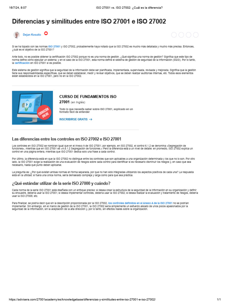 ISO 27001 vs 27002: Claves y Diferencias | PDF | Seguridad de ...
