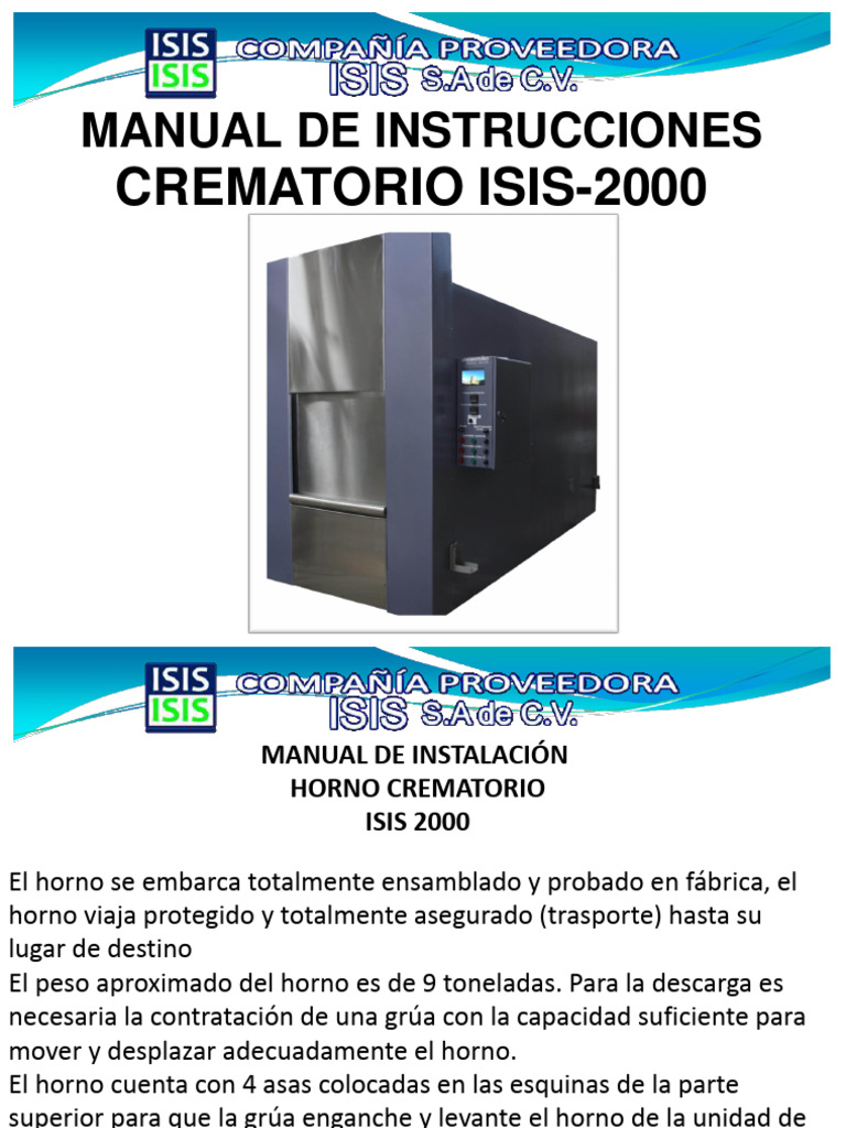 Manual de Instalación Horno Crematorio ISIS-2000 | PDF | Cremación ...