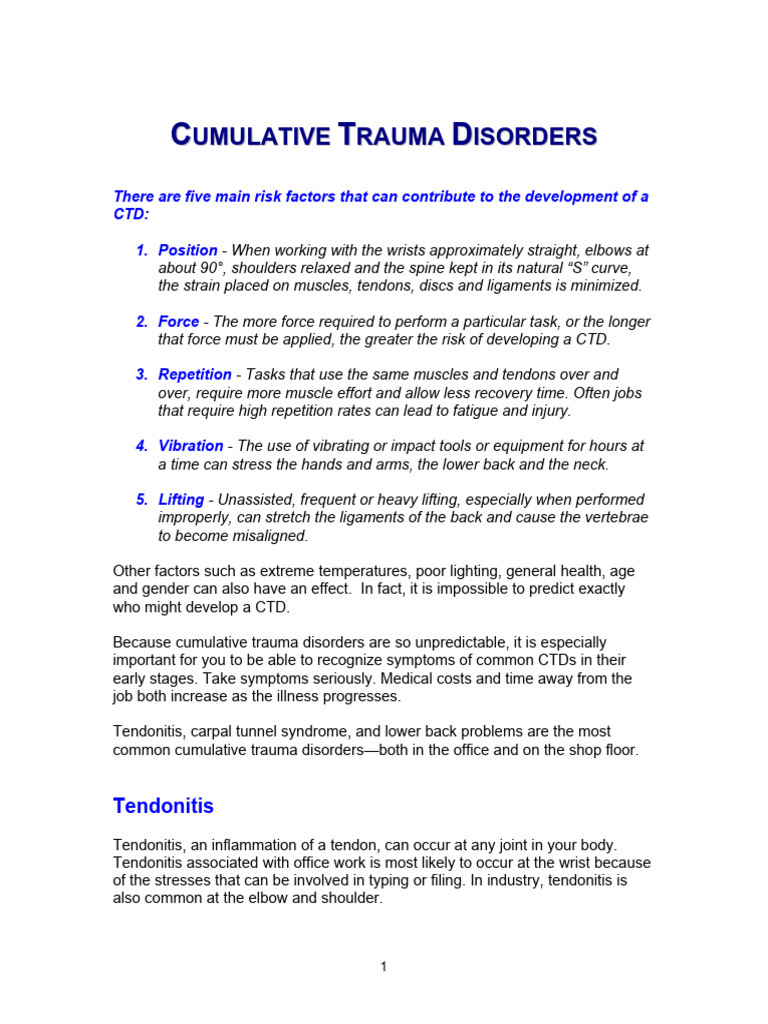 Cumulative Trauma Disorders | PDF | Carpal Tunnel Syndrome | Hand