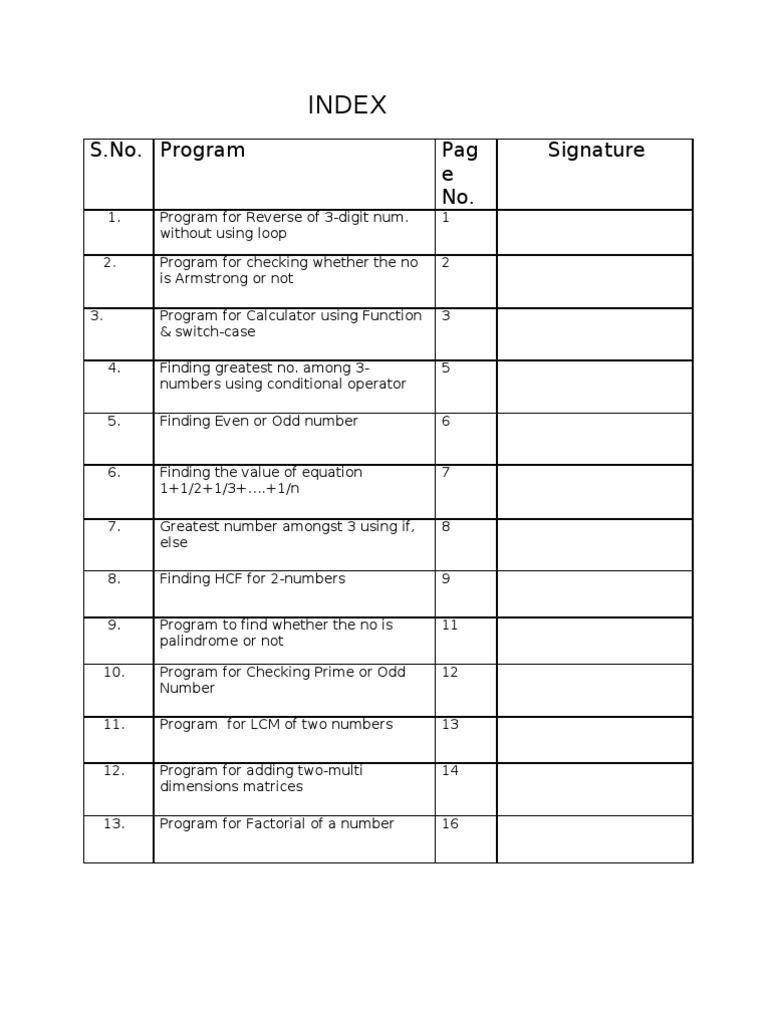 Programming Exercises Index | PDF