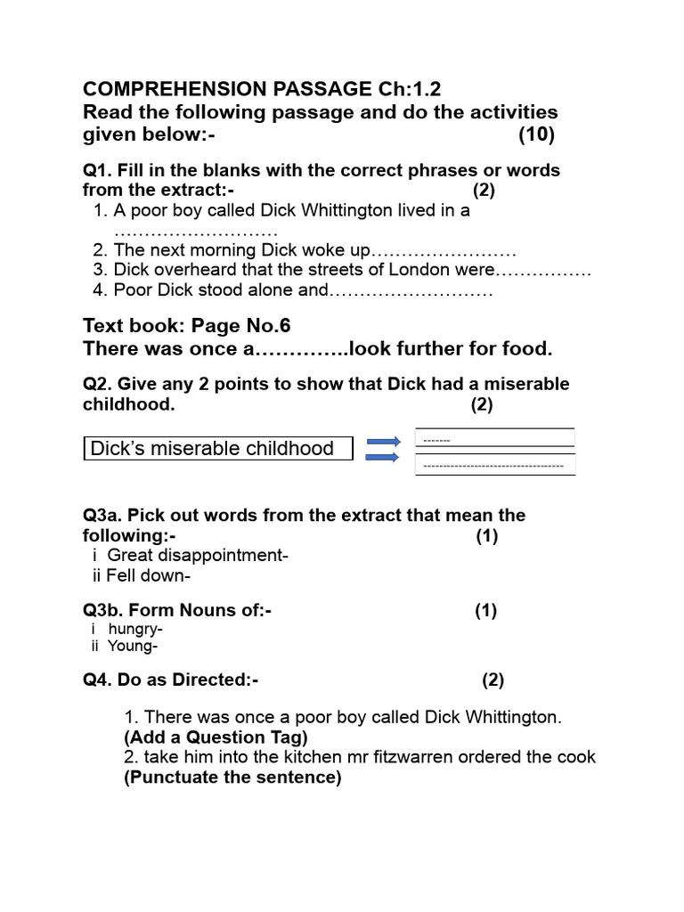 STD 8 Eng COMPREHENSION PASSAGE & TEXTUAL QUESTIONS of CH 1.2 | PDF