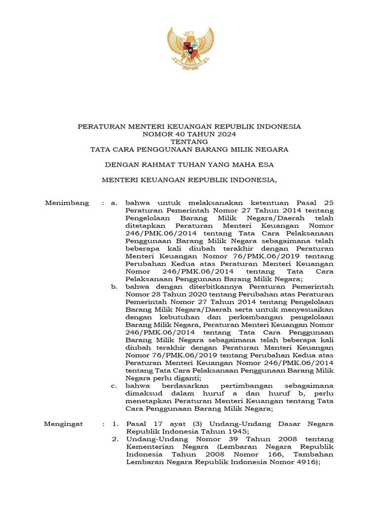 Penggunaan PMK 40 2024 | PDF
