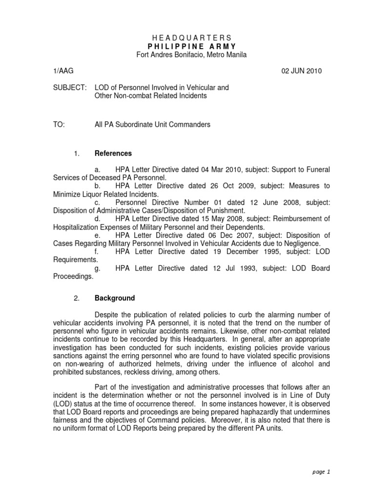Standard LOD Report Guidelines for PA Personnel | PDF | Vehicles