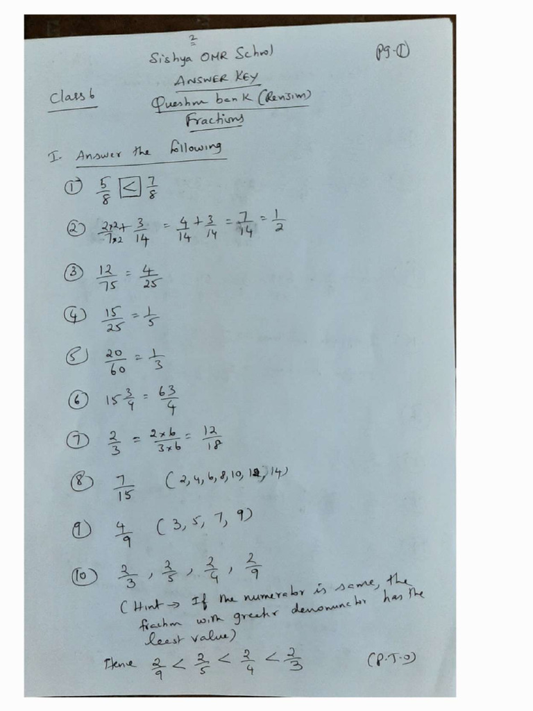 Class 6 - Math Answer Key' - Chapter 7 - Fractions | PDF | Elementary Mathematics | Mathematical ...