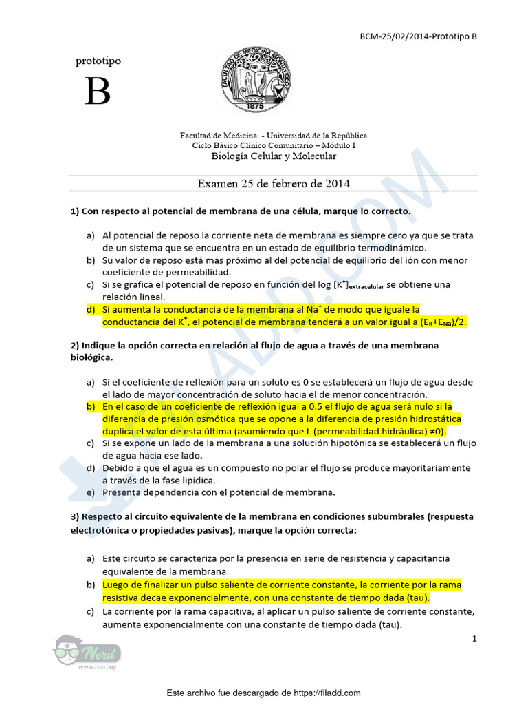 Examen Diciembre 2014 - Prototipo B Con Solucion | PDF | Gene | Axon