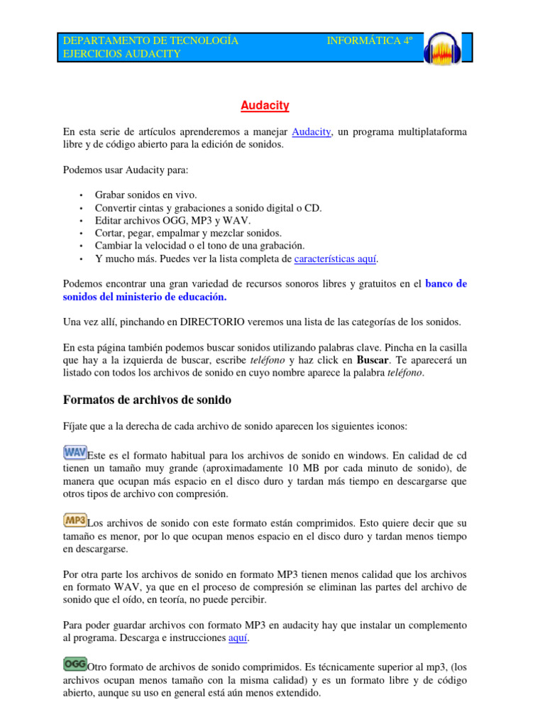 Ejercicios de Audacity - Ejercicios-De-Audacity | PDF | Archivo de computadora | Mp3