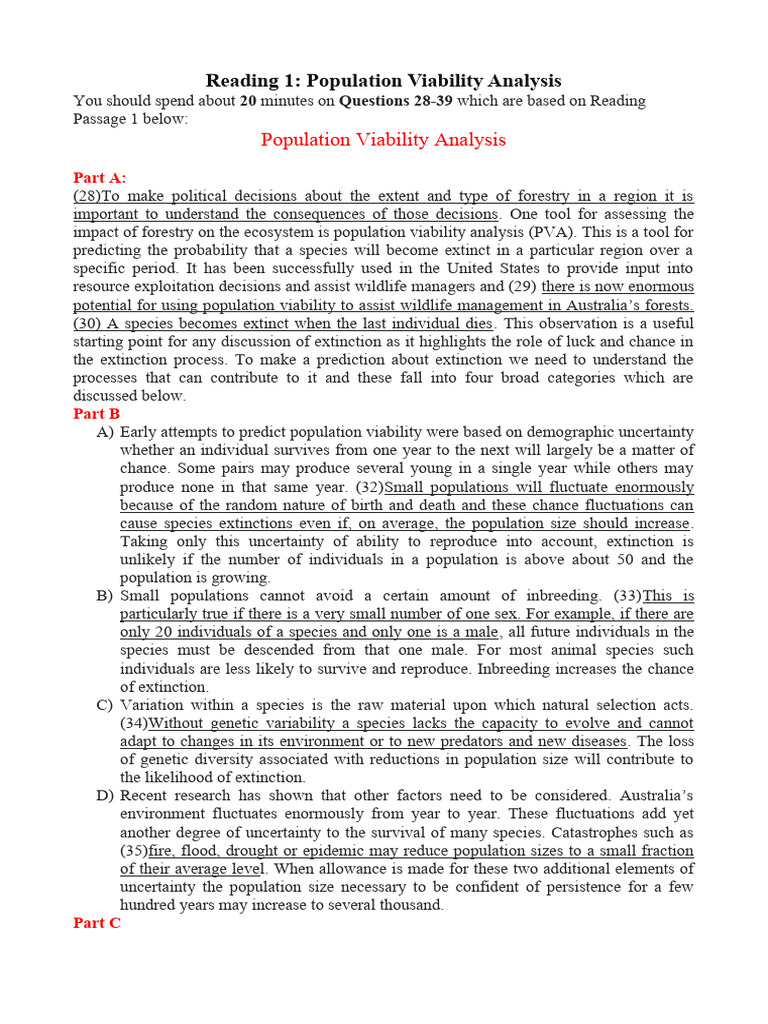 Reading 1 Population Viability Analysis | PDF | Nature | Biological ...
