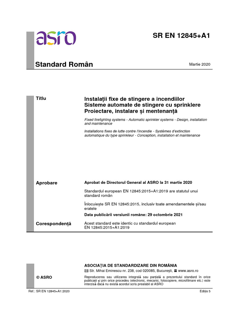 SR en 12845+a1 - 2020 Romana | PDF