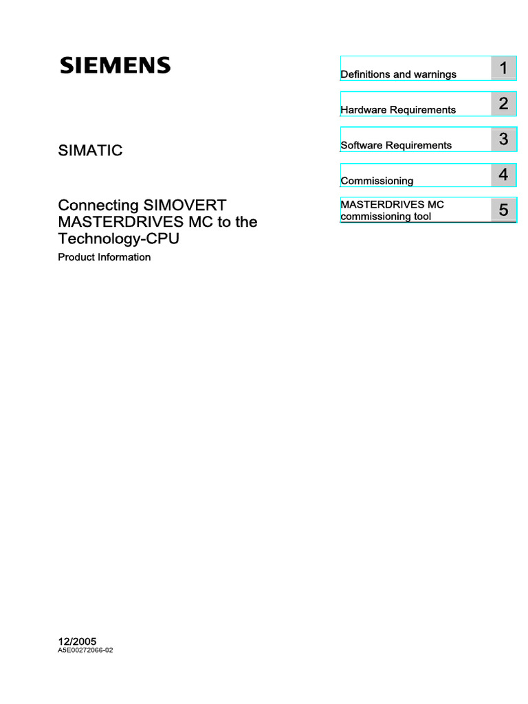 Simatic s7 Technology - Connecting Simovert Masterdrives MC To The Technology Cpu (A5e00272066 ...