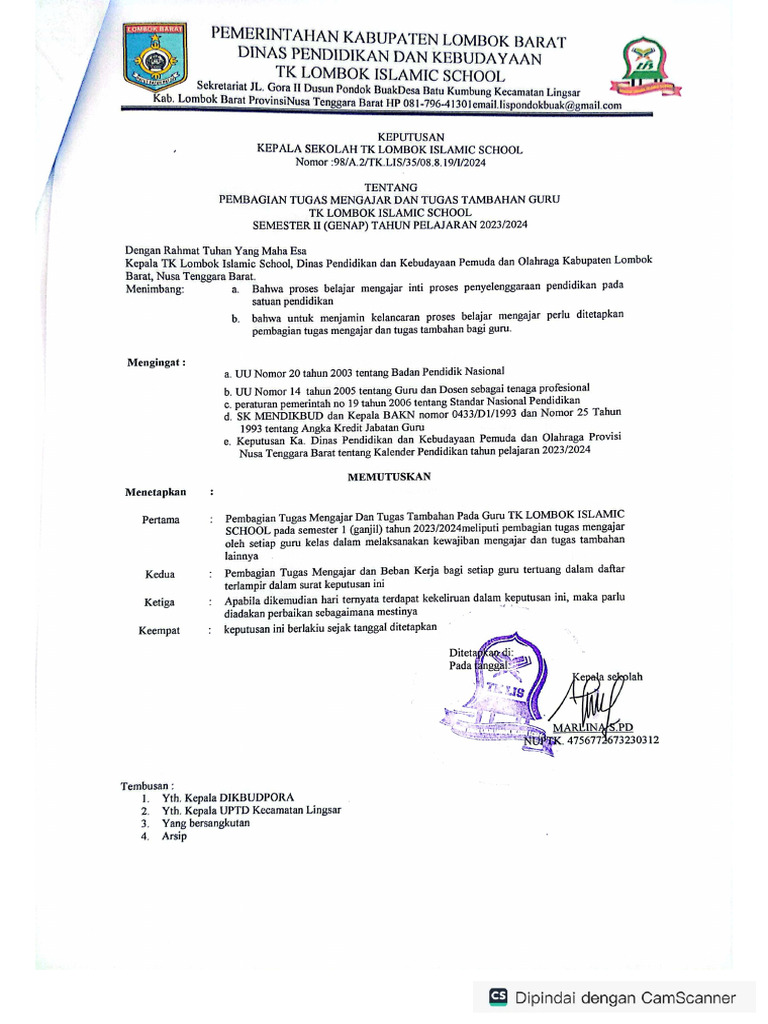 SK Pembagian Tugas Genap 2023-2024 | PDF