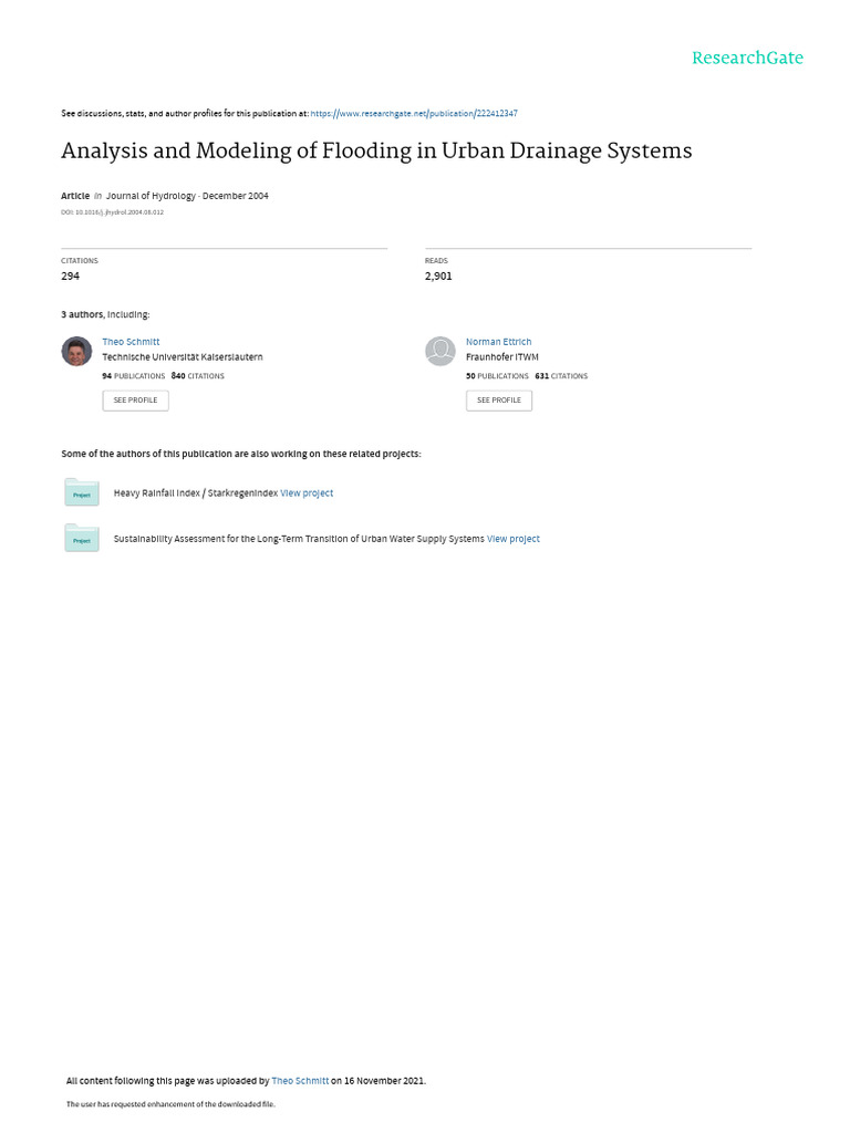 Urban Flooding in Drainage Systems Analysis | PDF | Storm Drain | Flood