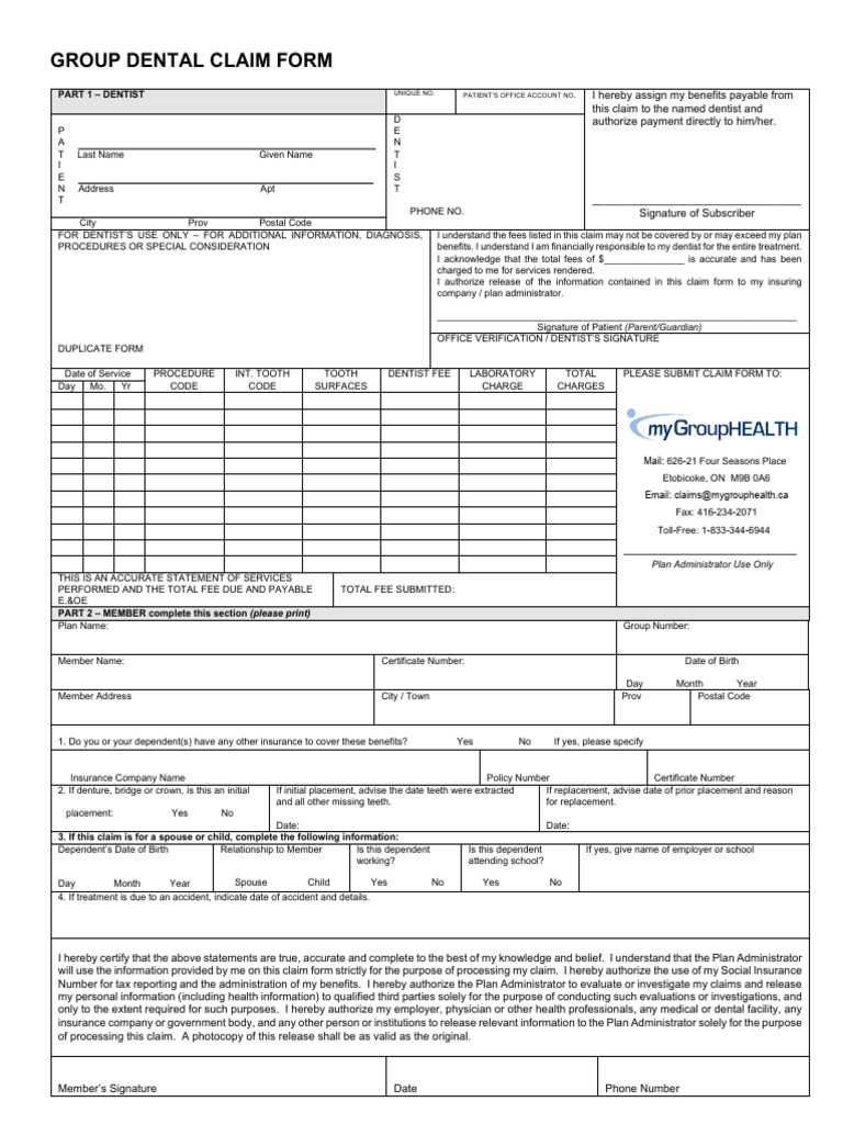 myGroupHEALTH - Dental Claim Form - EN | PDF | Dentist | Insurance