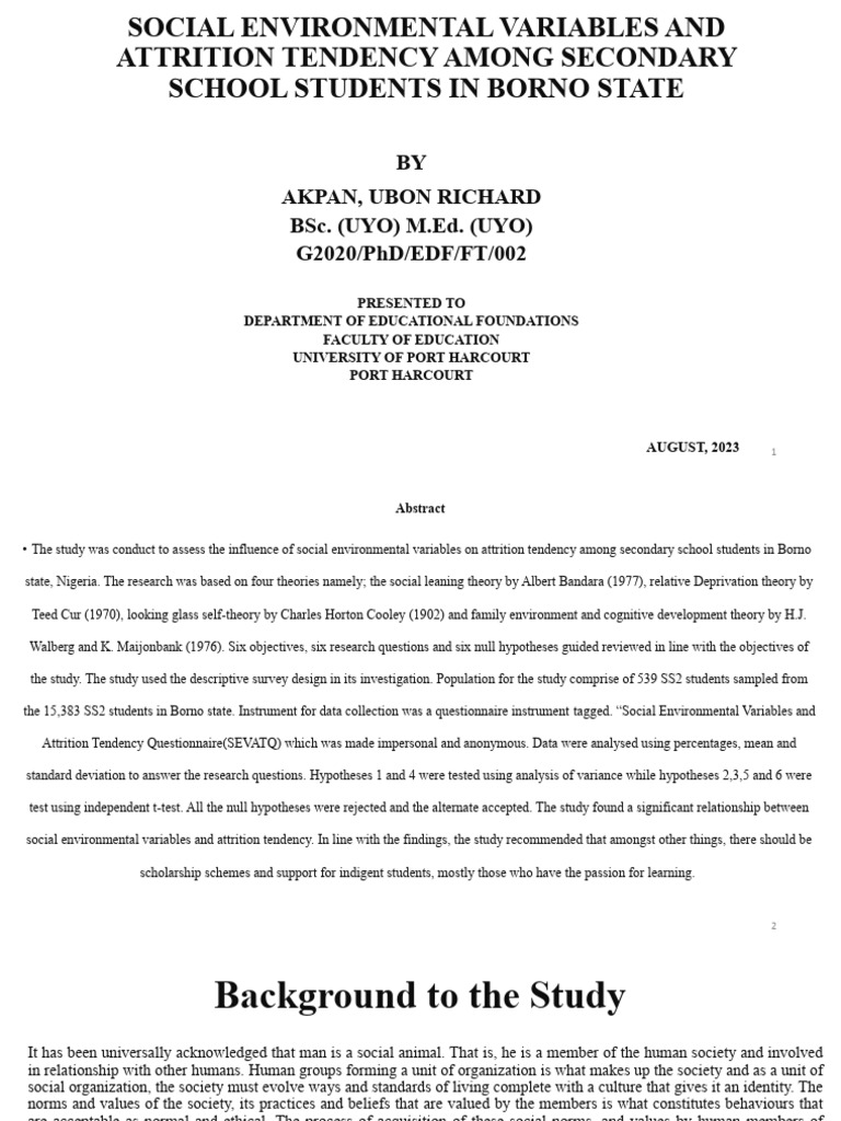 Akpan Richard Ubong Social Environmental Variables and Attrition ...