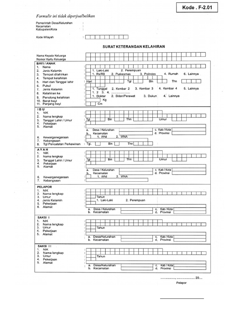 Formulir F-2.01 Akte Kelahiran | PDF