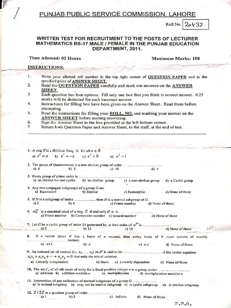 PPSC Papaer 2011 | PDF