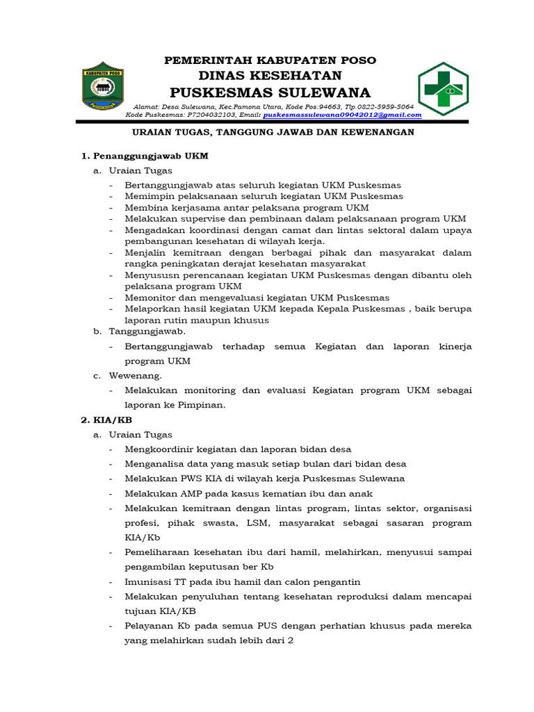 Lampiran Uraian Tugas, Tanggung Jawab Dan Wewenang. | PDF