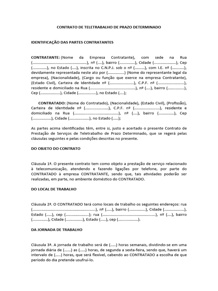 Contrato de Teletrabalho de Prazo Determinado | PDF | Expediente | Direito Privado
