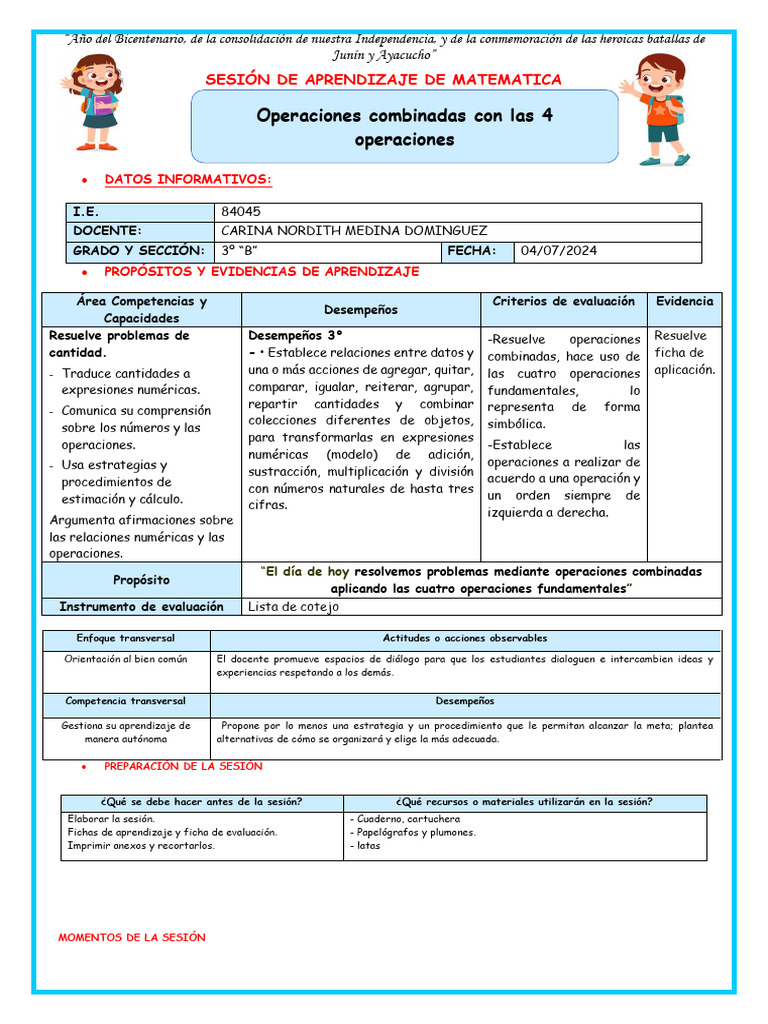 3° Ses Mate Juev 4 de Julio Operaciones Combinadas | PDF | Aprendizaje ... 3° Ses Mate Juev 4 de Julio Operaciones Combinadas | PDF | Aprendizaje ...