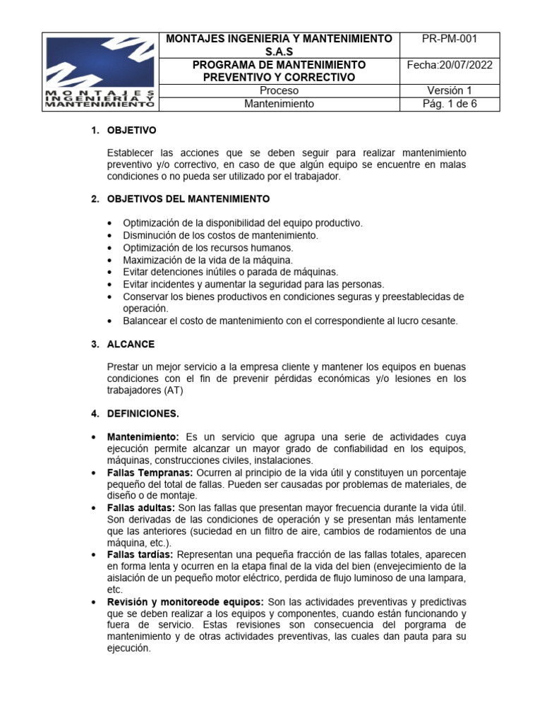 PR-PM-01-Programa de Mtto Preventivo y Correctivo | PDF | Business