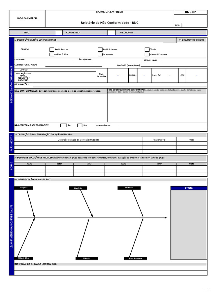 Modelo de Relatório de Não Conformidade-RNC | PDF | Tempo | Qualidade ...