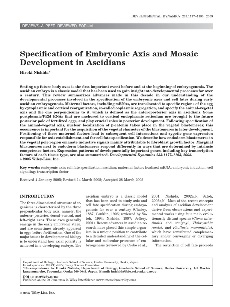 Ascidian Embryogenesis: Axis Specification | PDF | Embryo ...