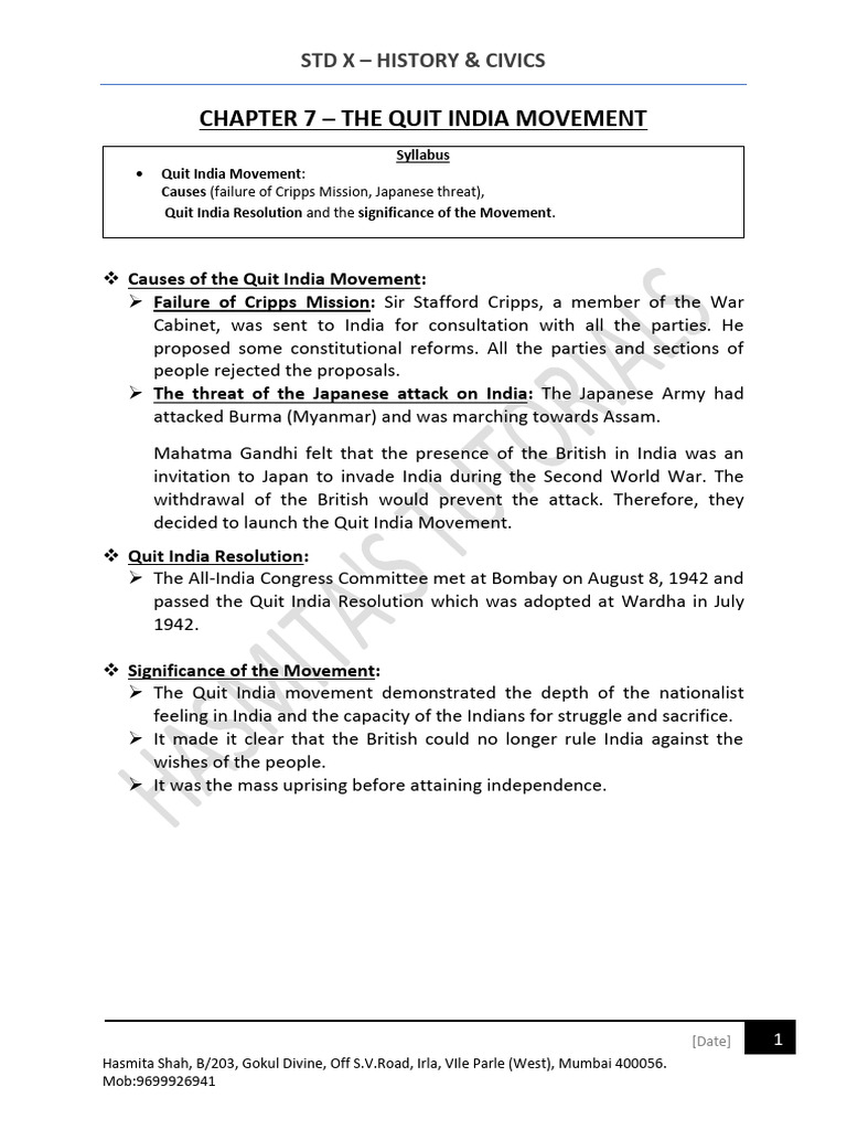 Quit India Movement Overview | PDF