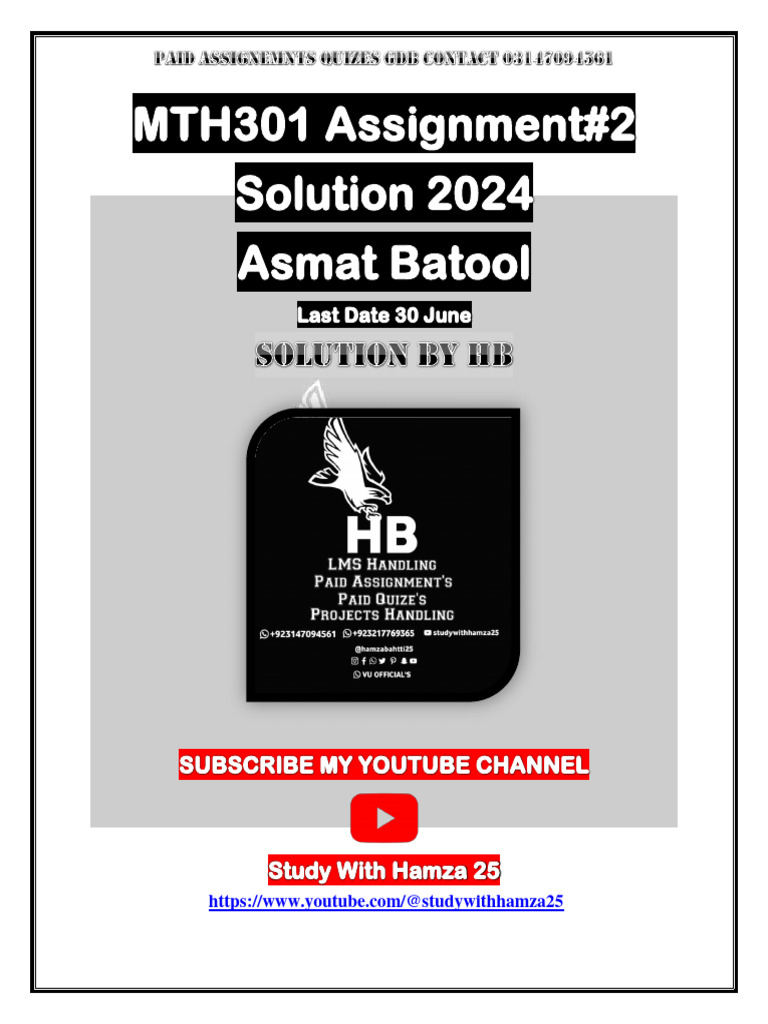 MTH301 Asmat Batool Assignment#2 Solution 2024 by HB | PDF MTH301 Asmat Batool Assignment#2 Solution 2024 by HB | PDF