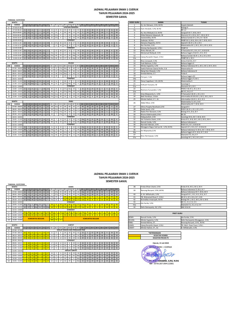 Jadwal Pelajaran 2024 2025 Pdf