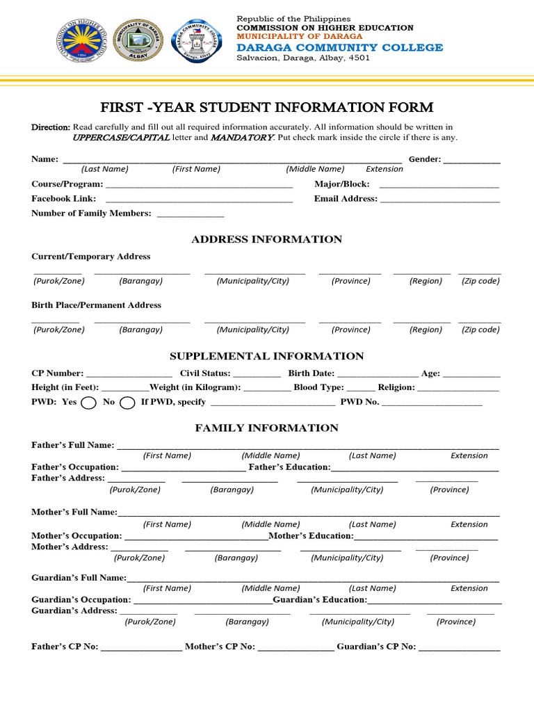 Freshmen Student Information Form | PDF