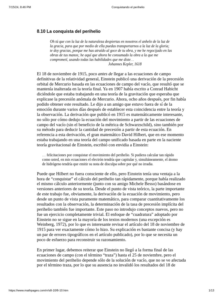 Conquistando El Perihelio | PDF | Relatividad general | Gravedad