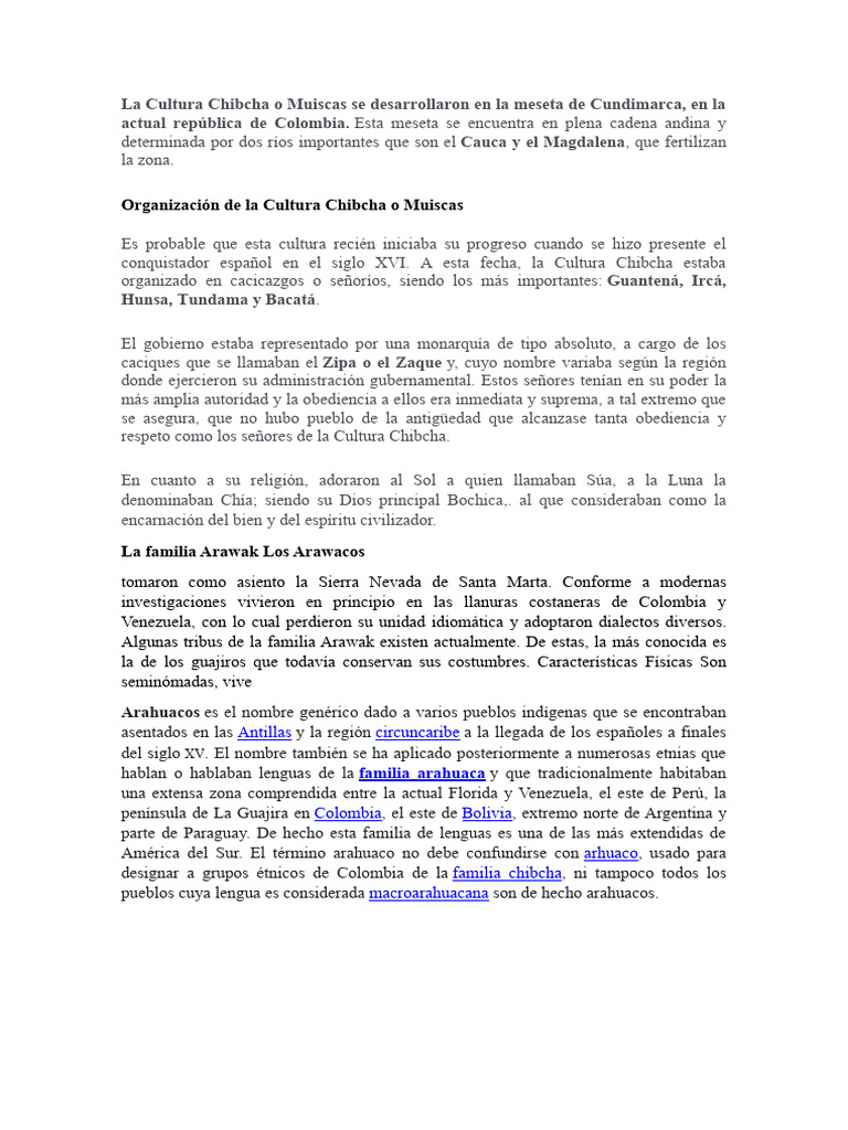 La Cultura Chibcha o Muiscas Se Desarrollaron en La Meseta de ...
