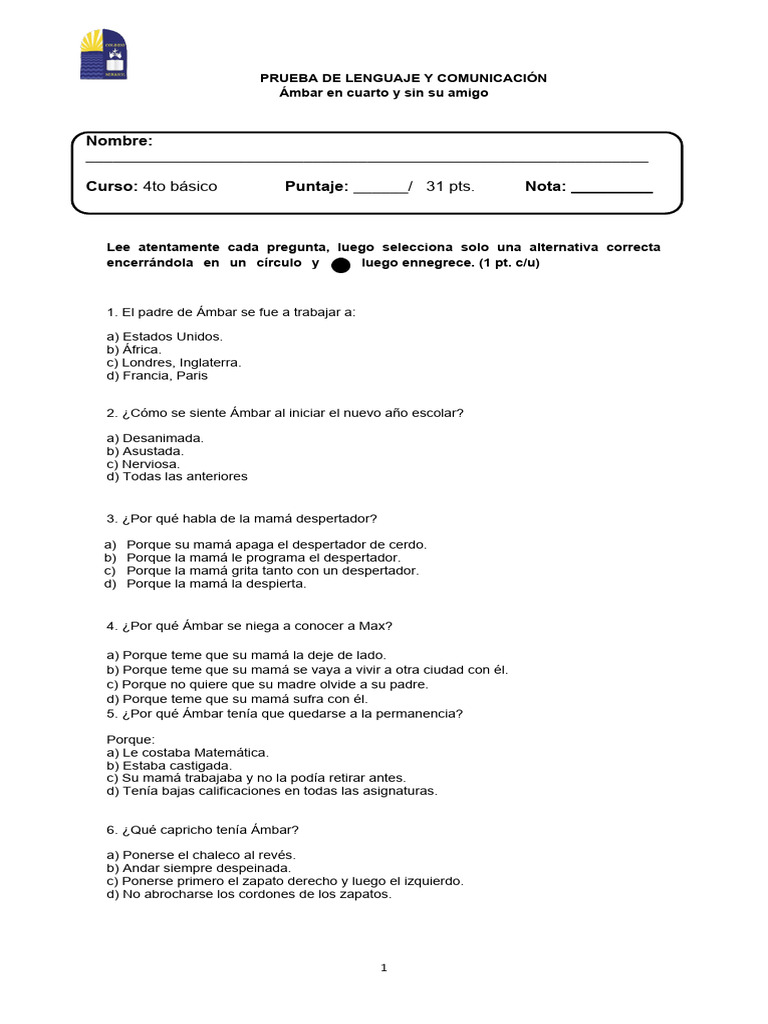 Prueba Ámbar en Cuarto y Sin Su Amigo | PDF