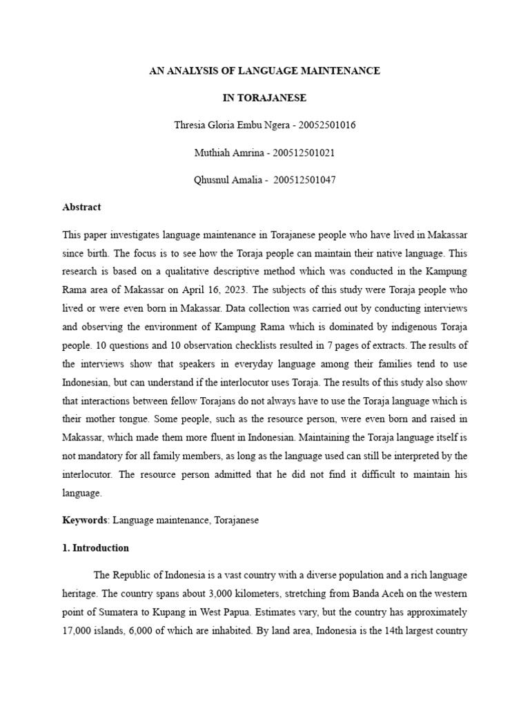 An Analysis of Language Maintanance in Toranese Article-1 | PDF ...