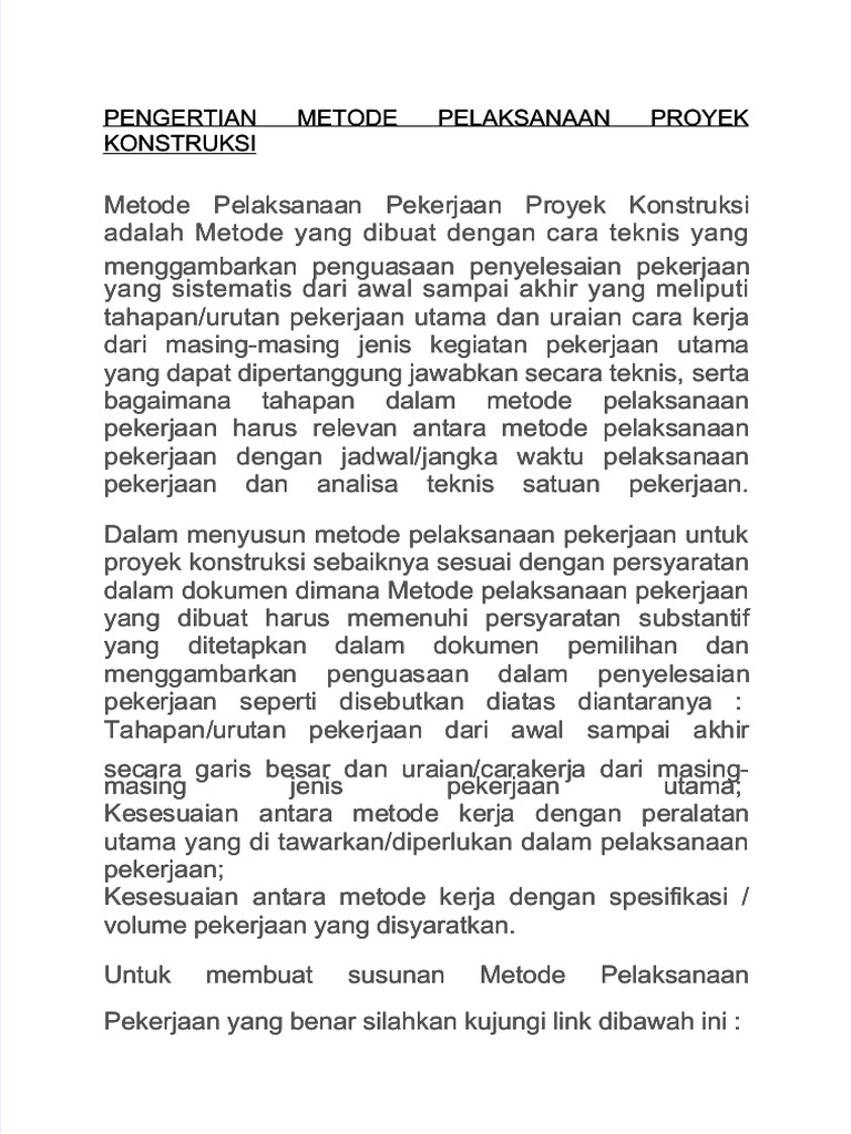 PDF Pengertian Metode Pelaksanaan Proyek Konstruksi - Compress | PDF