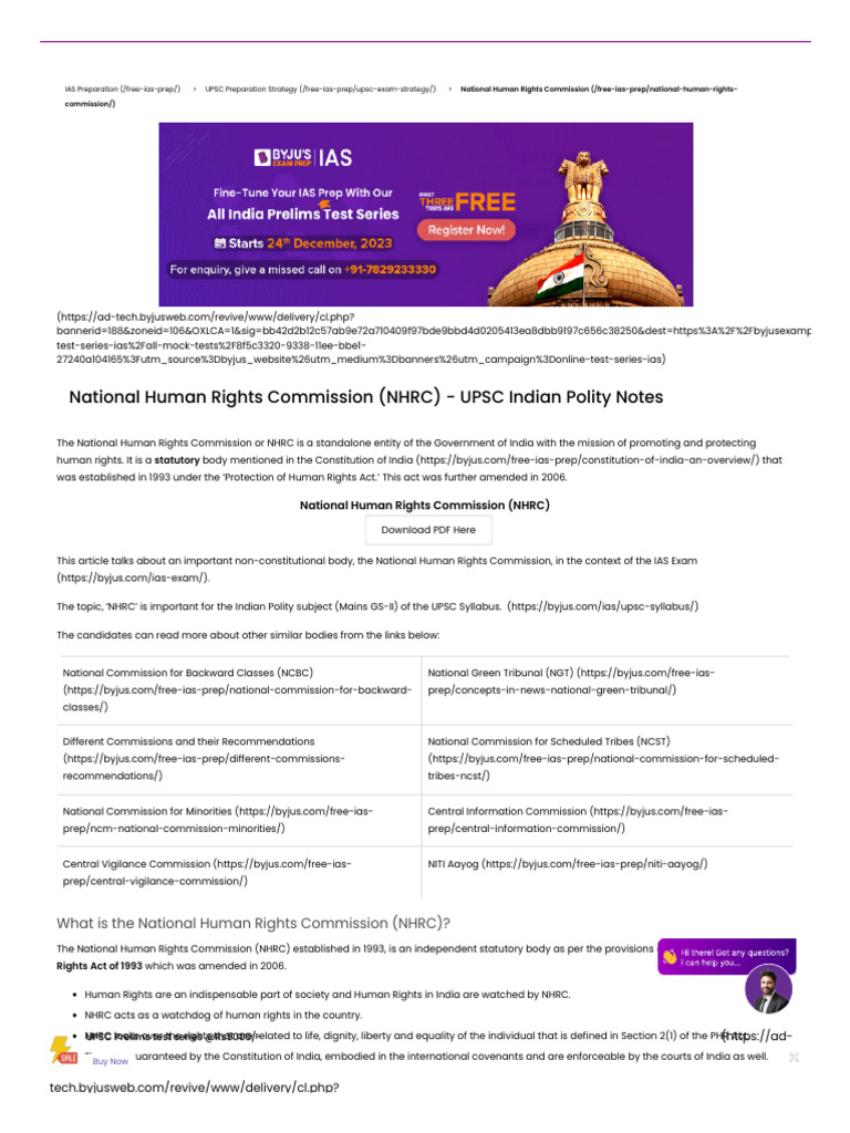 National Human Rights Commission of India - NHRC Functions, Composition ...