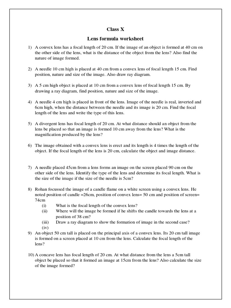 Lens Formula Worksheet 3.oao | PDF